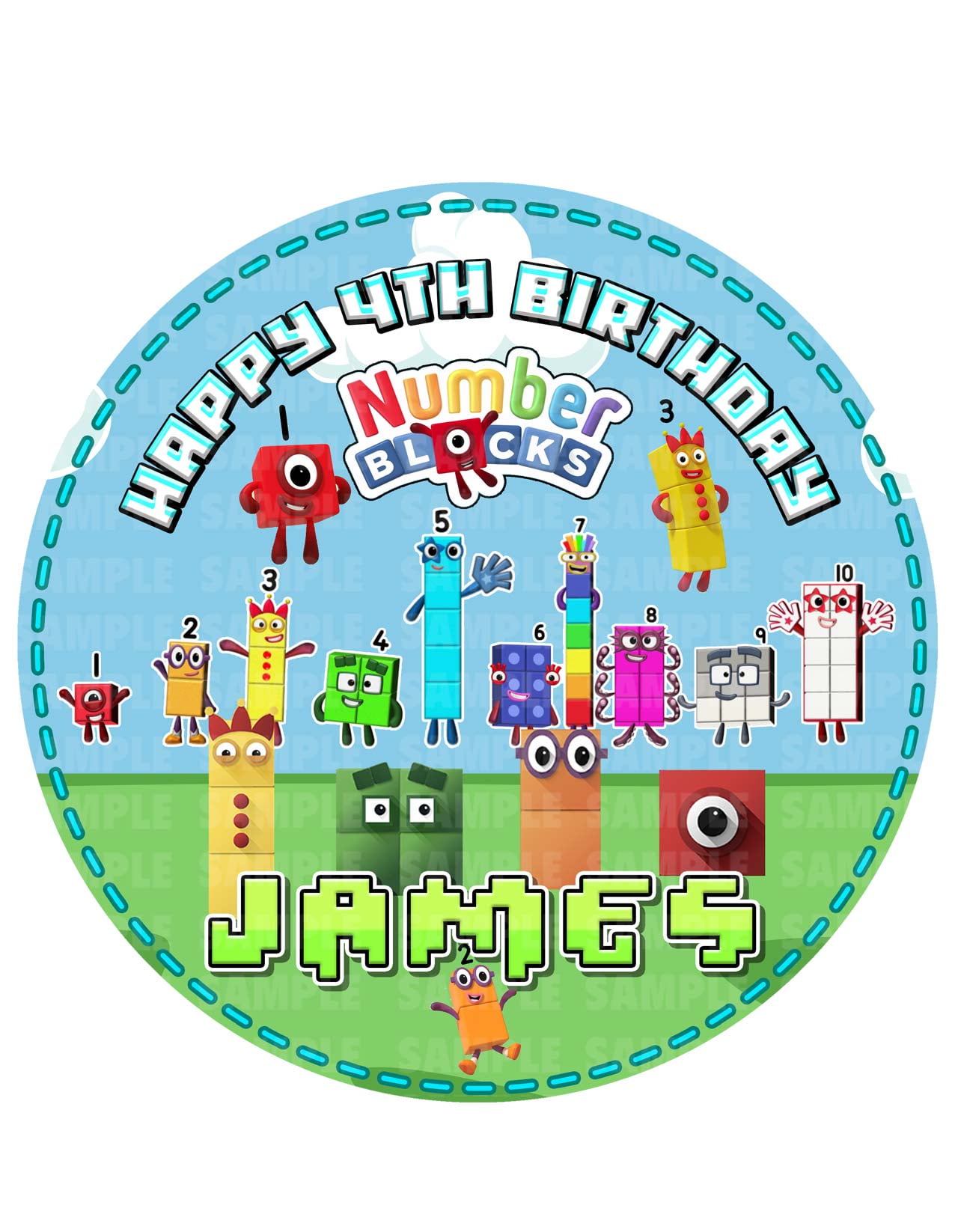 7.5 Inch Number Blocks RD Cake Topper - Round Edible Birthday Cake ...