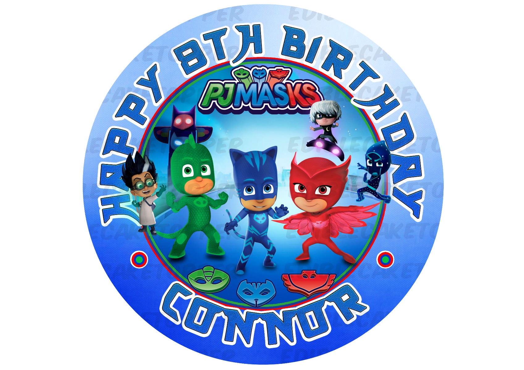 7.5 Inch PJ Masks Catboy Owlette Gekko Cake Topper - Round Edible ...