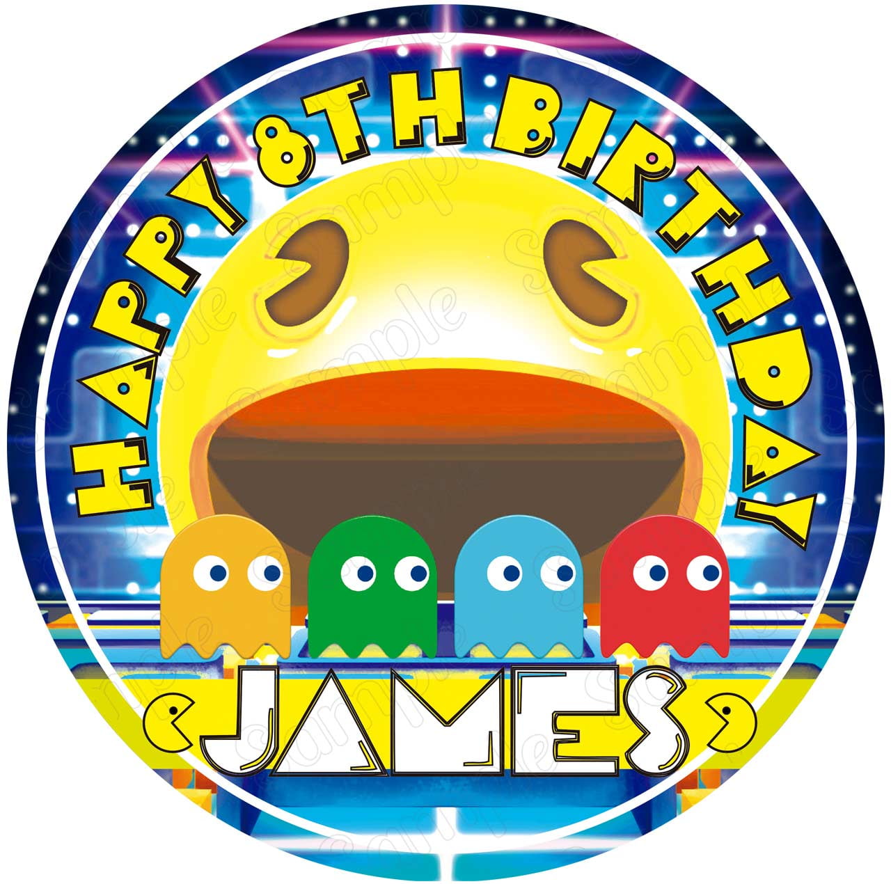 7.5 Inch Pacman Cake Topper - Round Edible Birthday Cake Decorations ...