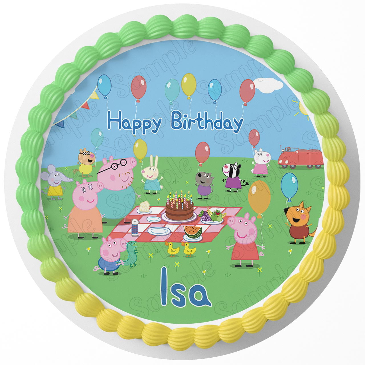 7.5 Inch Peppa Pig Family Kids Fun Cake Topper - Round Edible Birthday ...