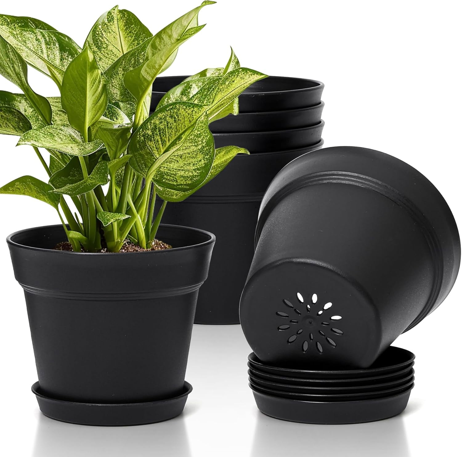 7.5 Inch Plant Pots 6 Pack, Indoor Flower Pots with Drainage Holes and ...