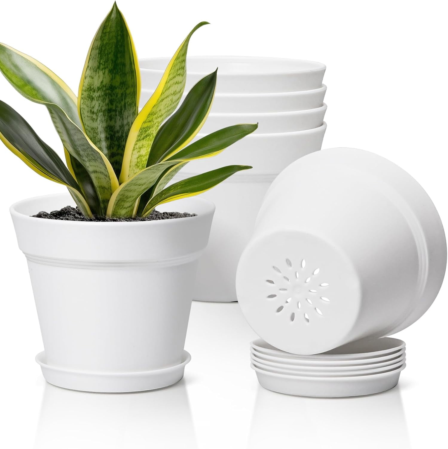 7.5 Inch Plant Pots 6 Pcs, Flower Pots for Plants, Plastic Planter Pots ...