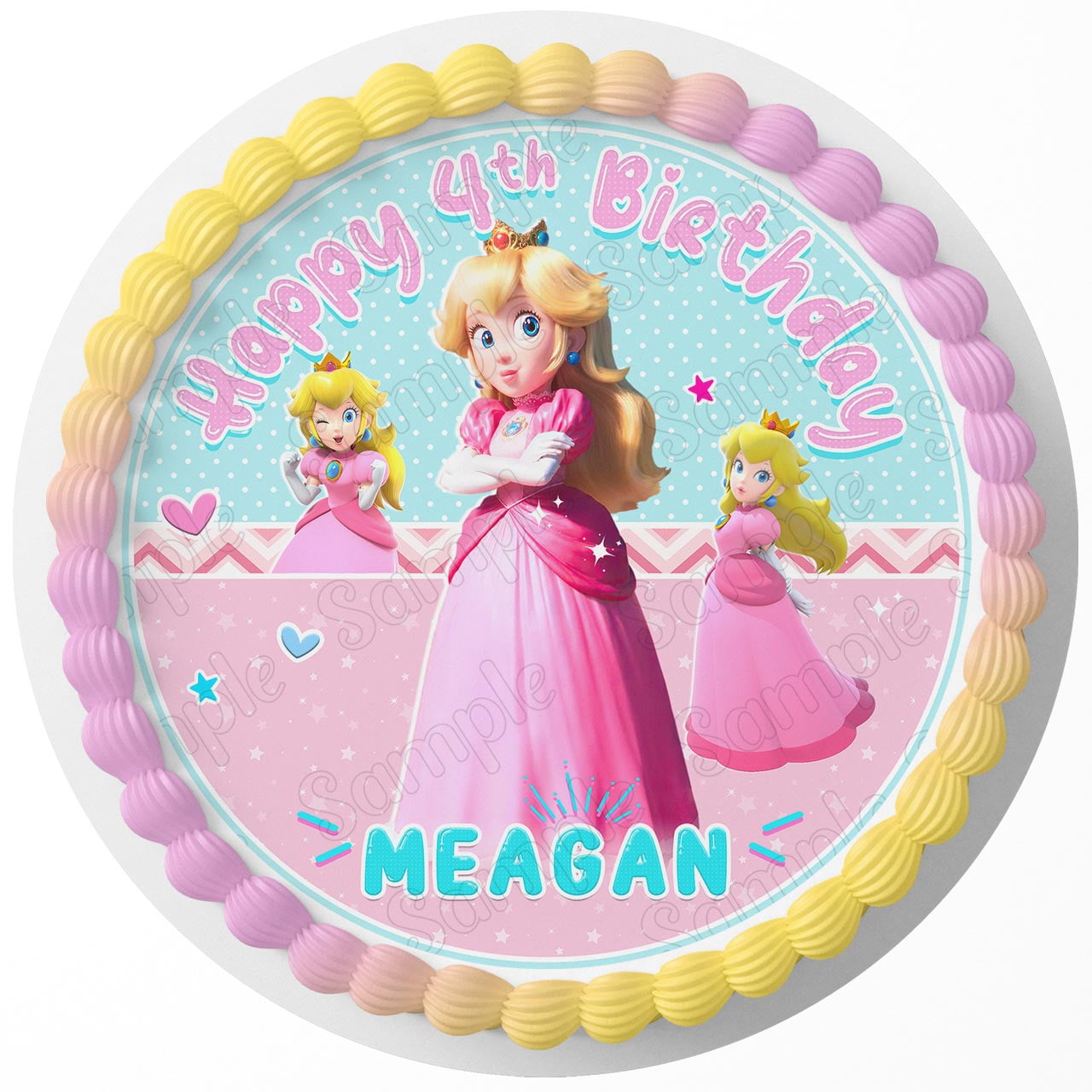 7.5 Inch Princess Peach Cake Topper - Round Edible Birthday Cake ...