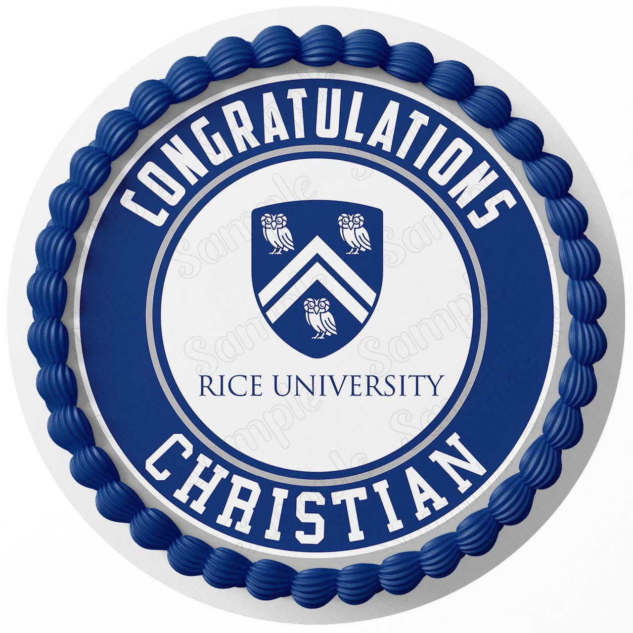 7.5 Inch Rice University Cake Topper - Round Edible Birthday Cake ...