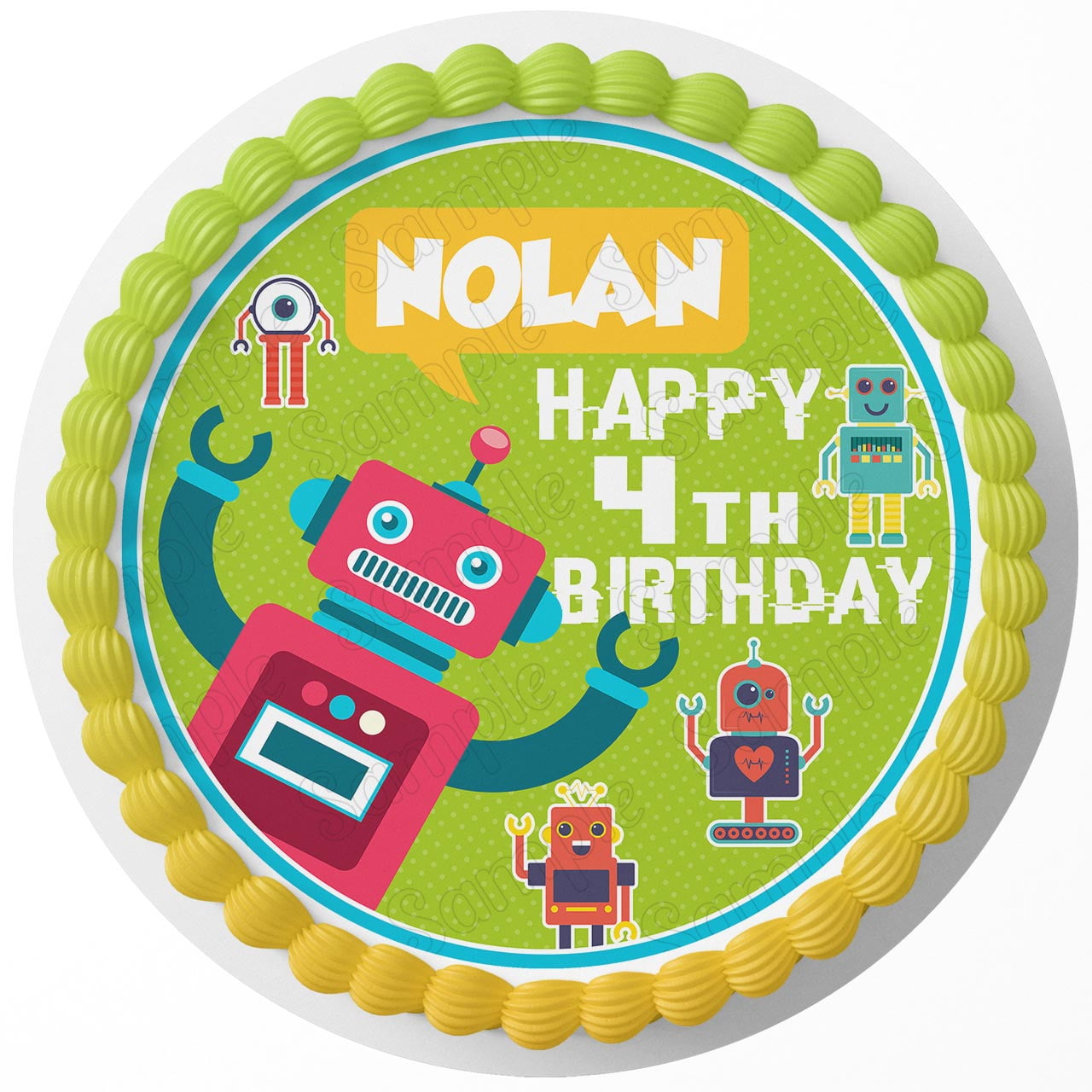7.5 Inch Robots Cake Topper - Round Edible Birthday Cake Decorations ...