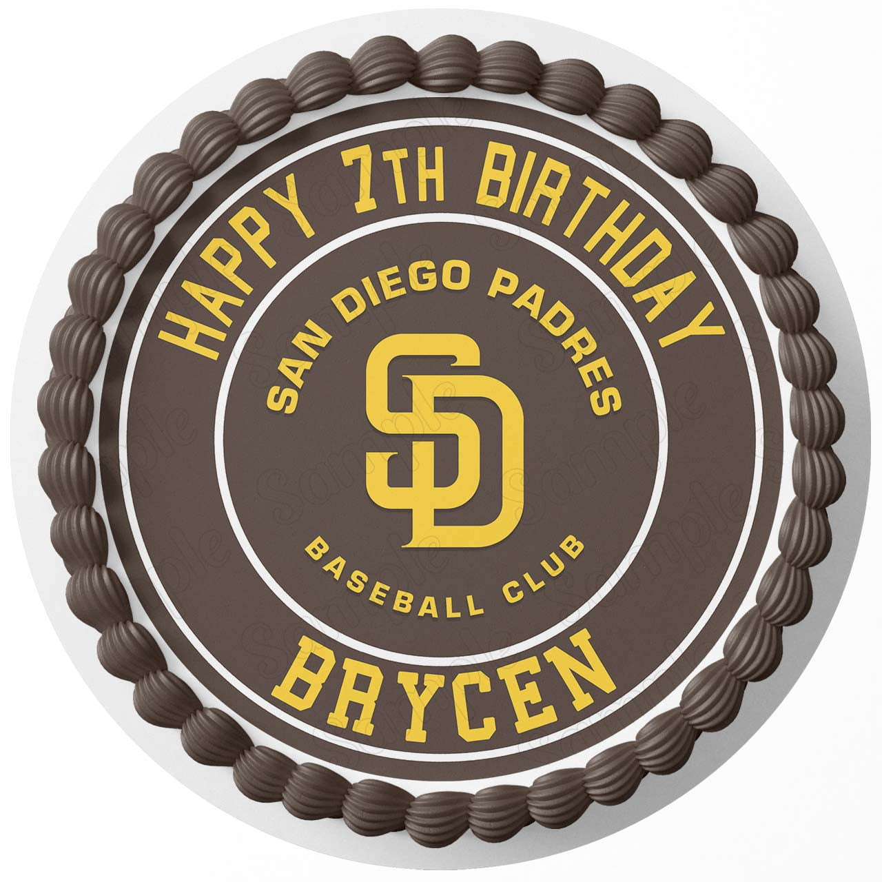 7.5 Inch Sandiego Padres Brown Cake Topper - Round Edible Birthday Cake ...