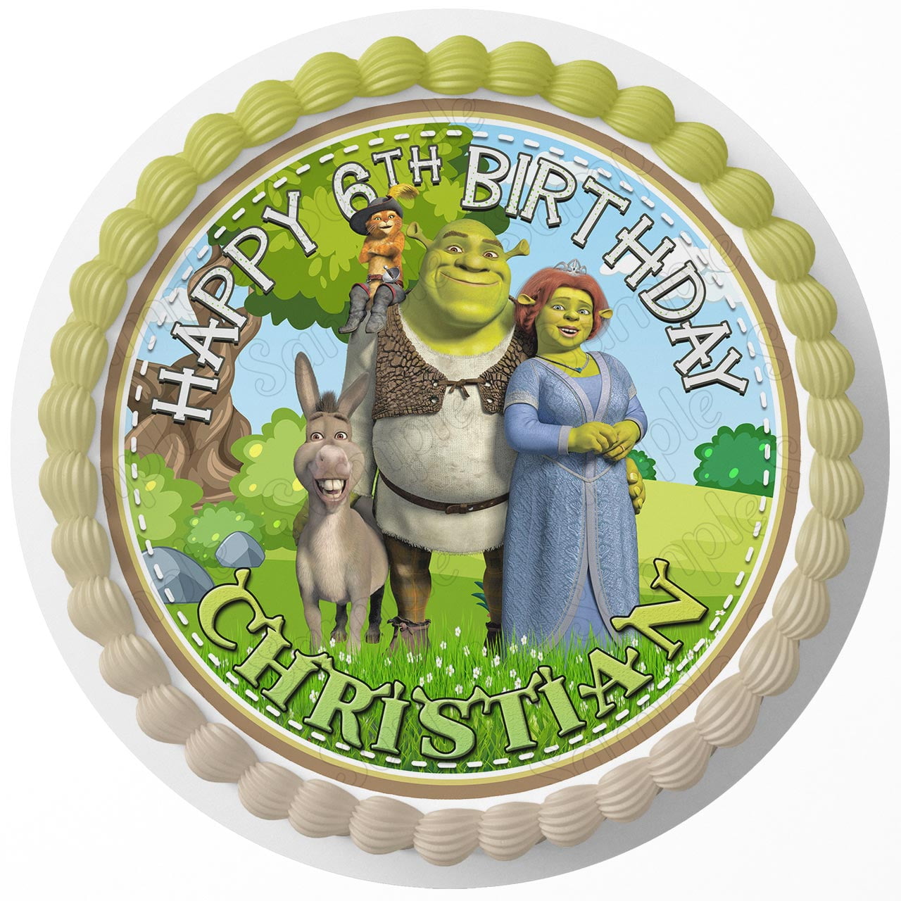 7.5 Inch Shrek Cake Topper - Round Edible Birthday Cake Decorations ...