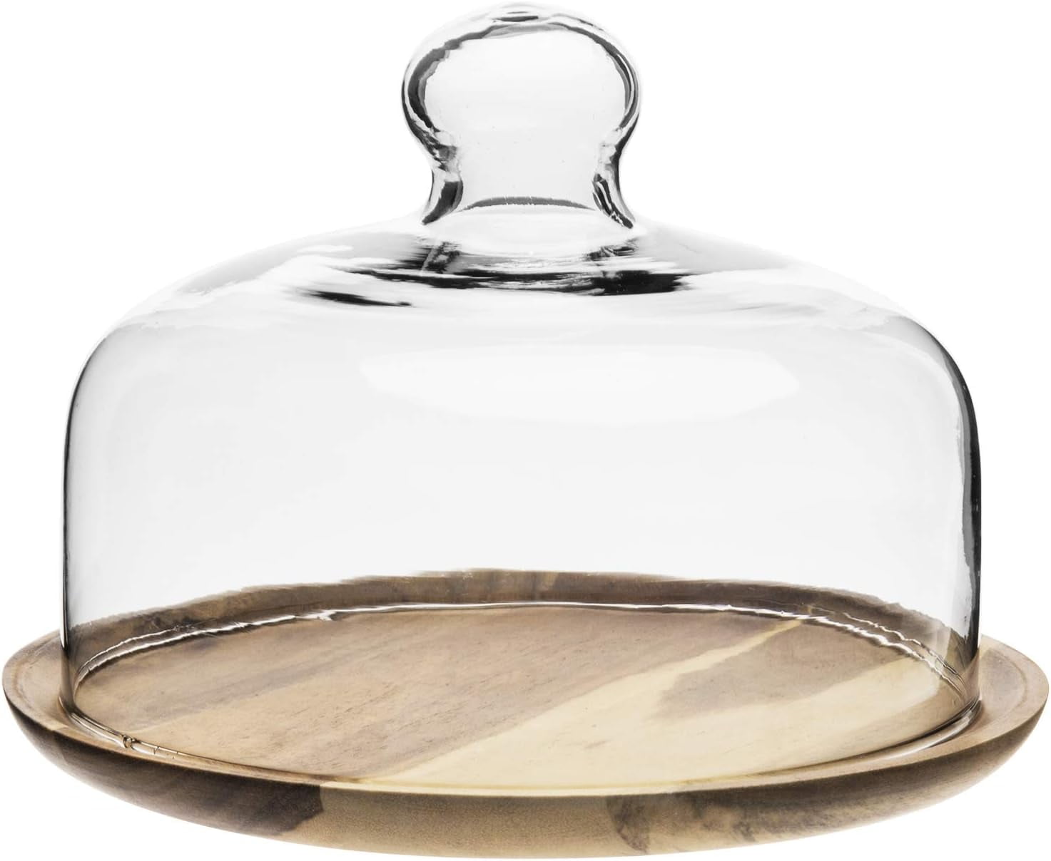 7.5 Inch Small Clear Glass Dessert Cheese Cloche Dome with Acacia Wood ...