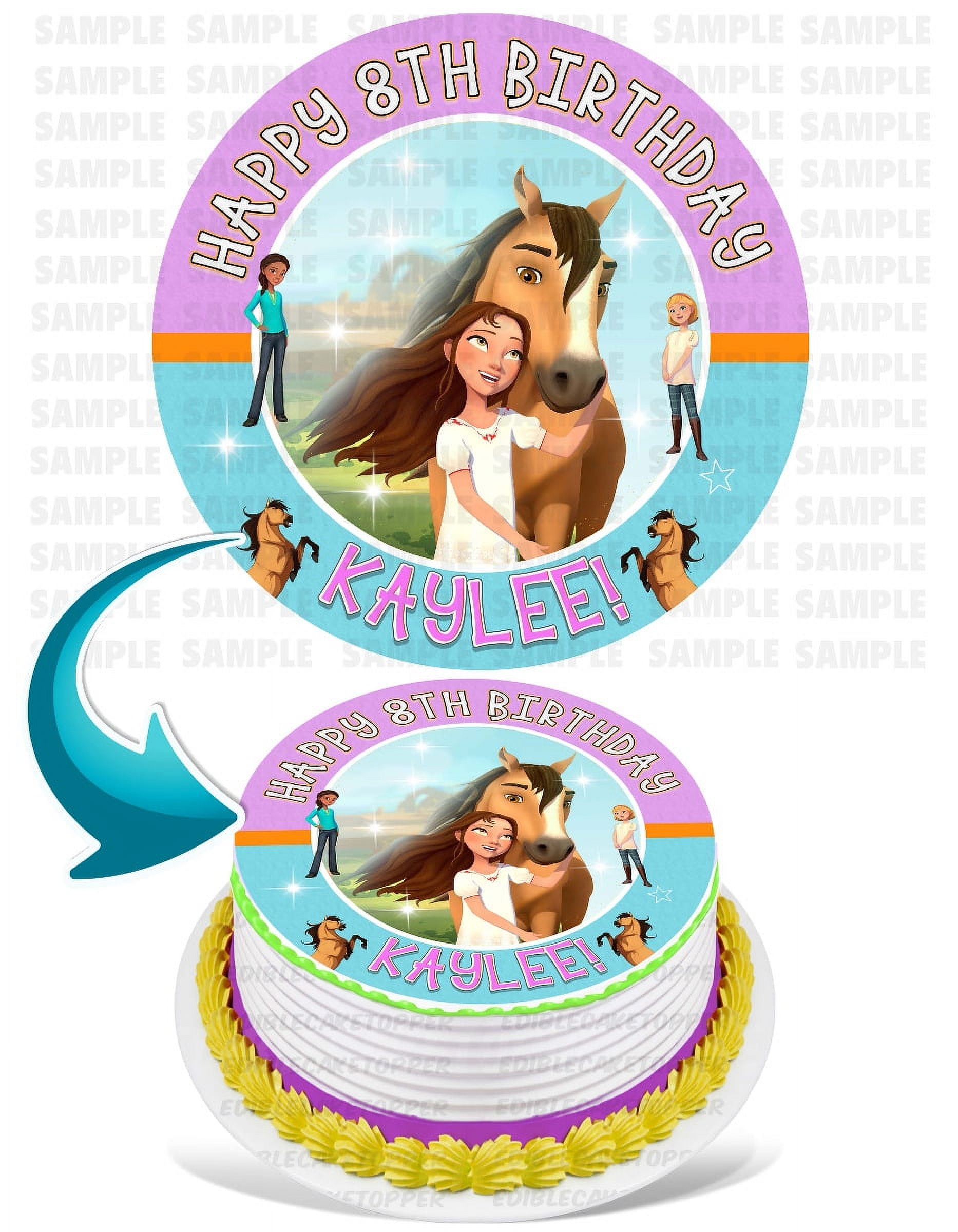 7.5 Inch Spirit Riding Free Cake Topper - Round Edible Birthday Cake Decorations, Happy Birthday ...