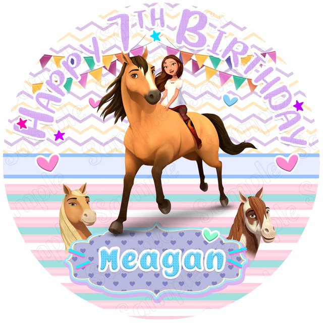 7.5 Inch Spirit Riding Free Cake Topper - Round Edible Birthday Cake Decorations, Happy Birthday ...
