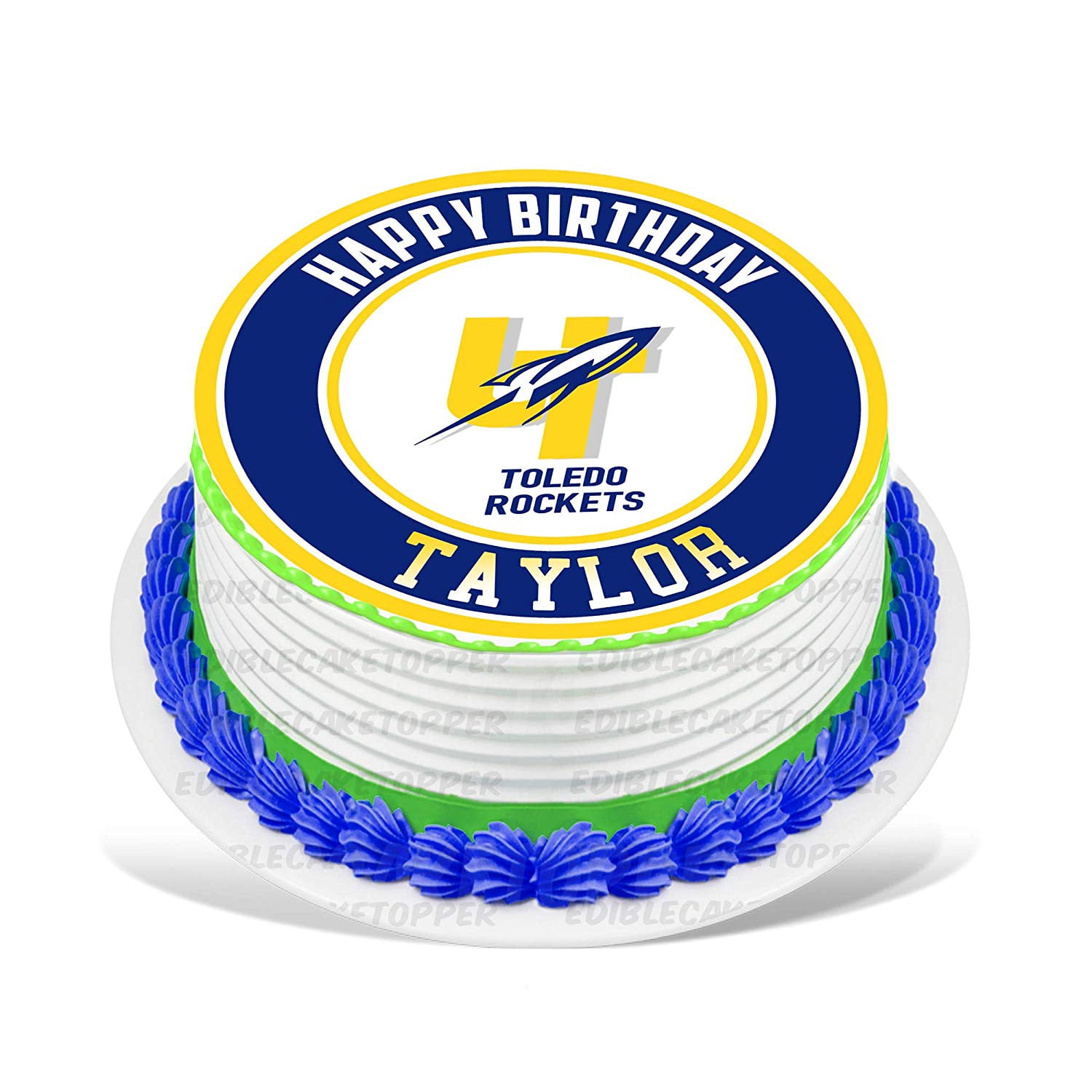 7.5 Inch Toledo Rockets Cake Topper - Round Edible Birthday Cake ...