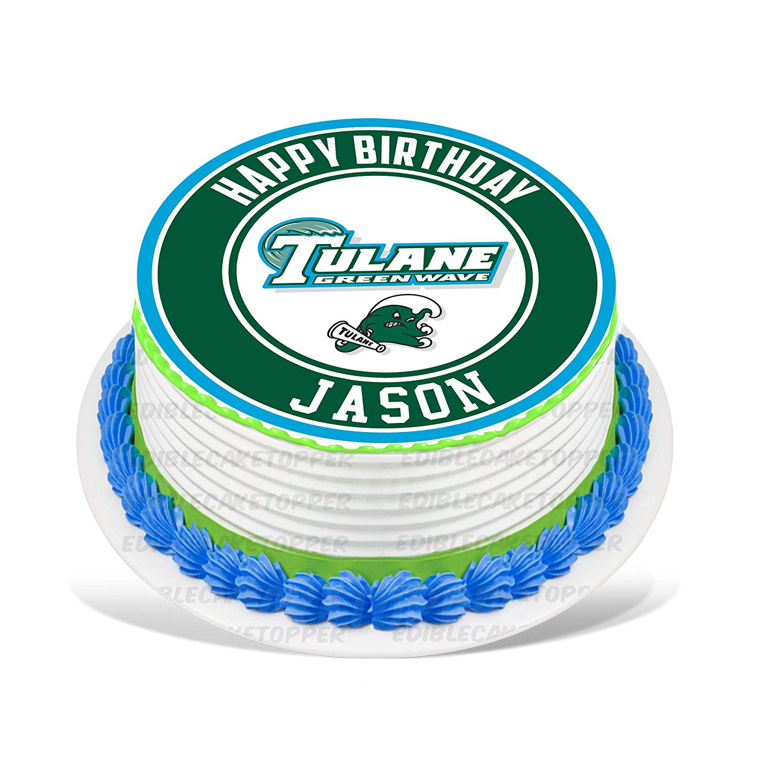 7.5 Inch Tulane Green Wave Cake Topper - Round Edible Birthday Cake ...