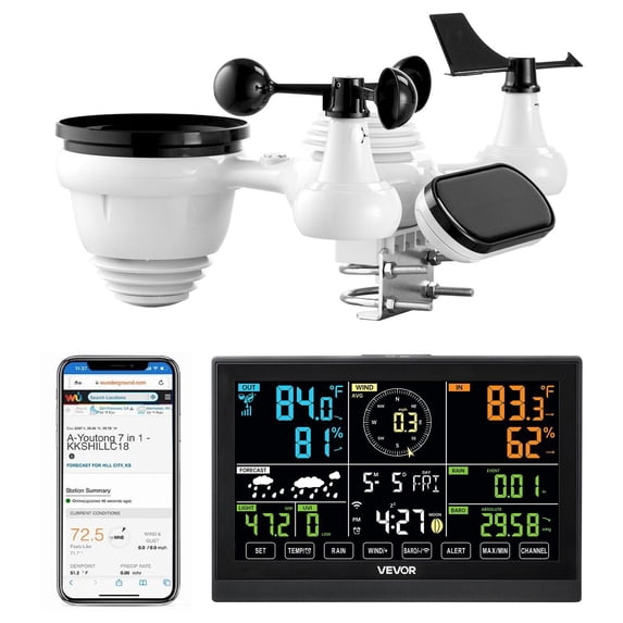 7.5 Inch VA Display 7 in 1 Solar Powered Wi Fi Weather Station with ...