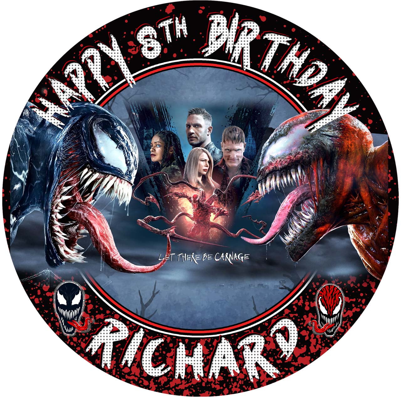 7.5 Inch Venom Let There Be Carnage Cake Topper - Round Edible Birthday ...