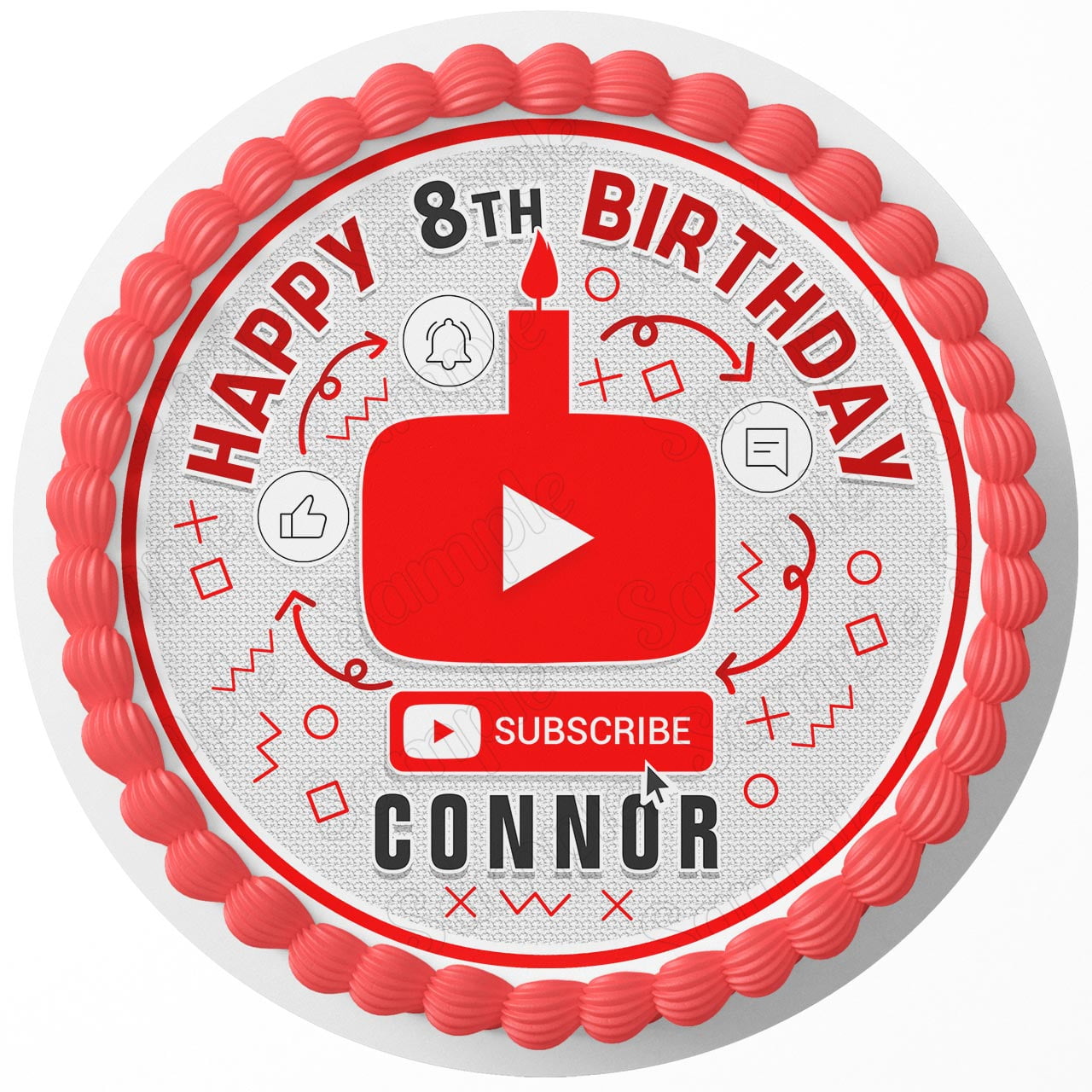7.5 Inch Youtube Cake Topper - Round Edible Birthday Cake Decorations ...