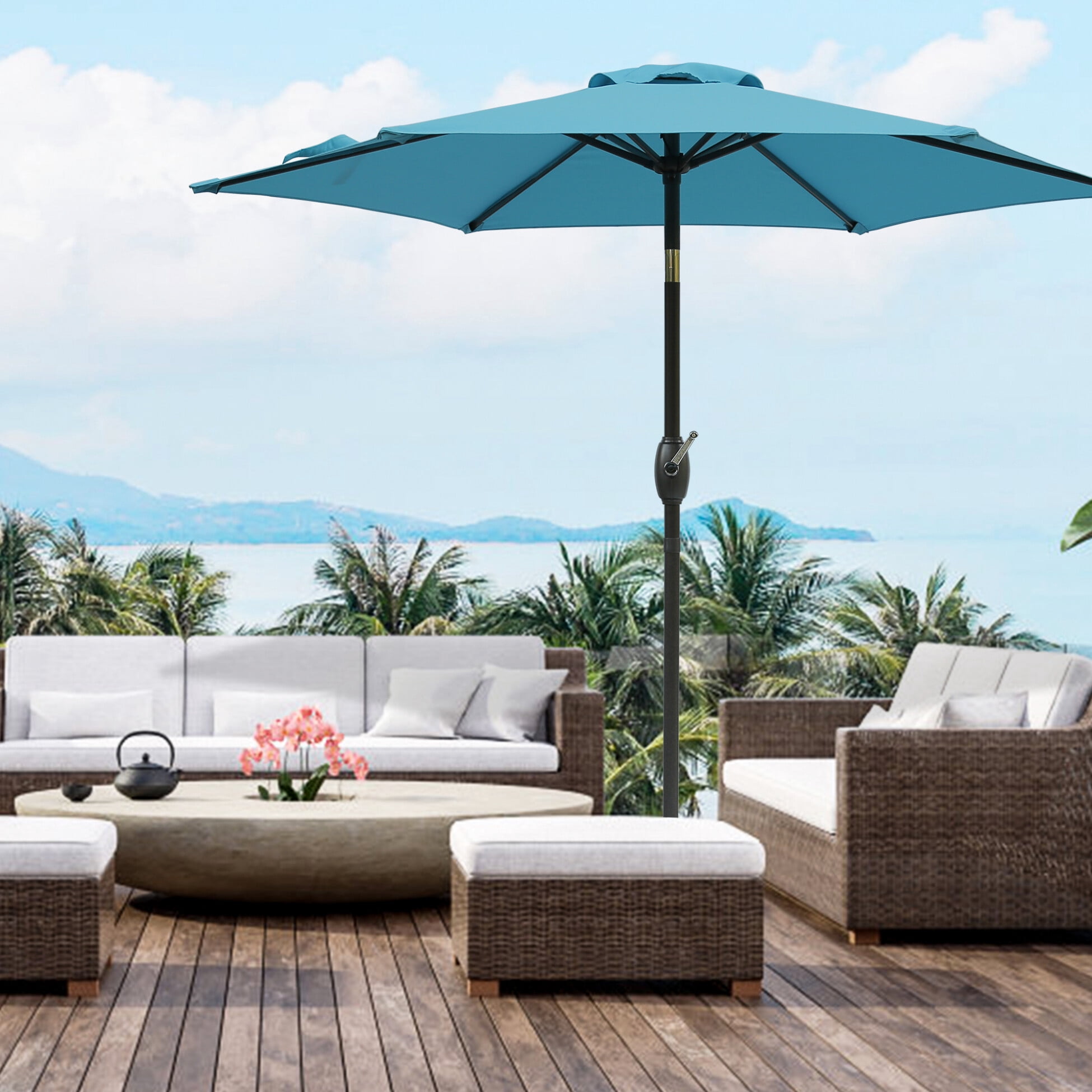 7.5' Patio Umbrella Outdoor, Table Market Umbrella with Crank and Push ...