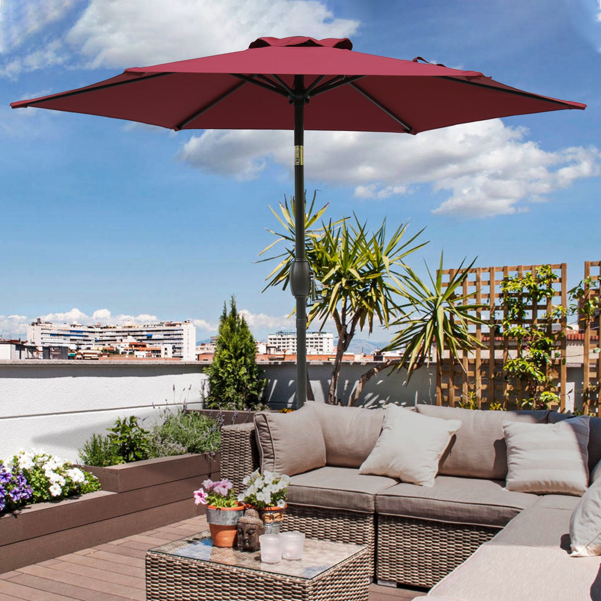 7.5' Patio Umbrella Outdoor, Table Market Umbrella with Crank and Push ...