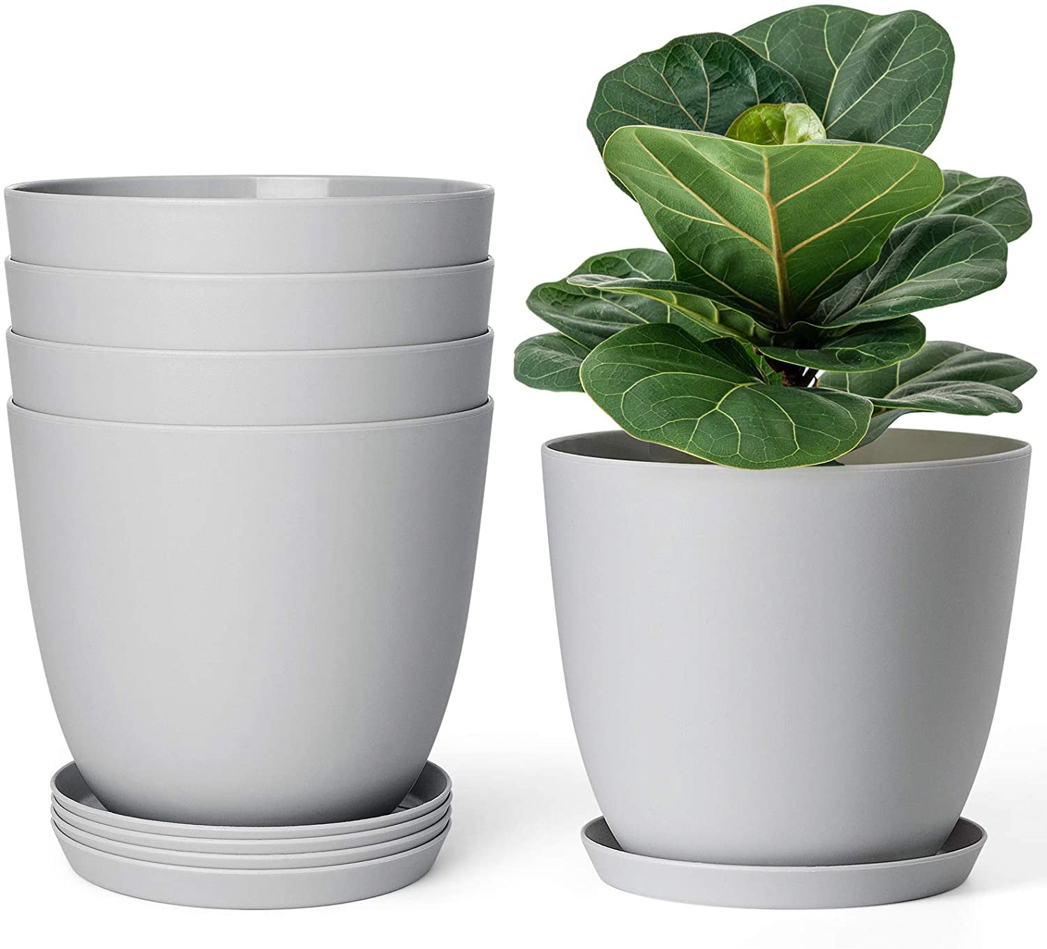 7.5" Plastic Plant Pots for Plants with Saucers, Indoor Set of 5 ...