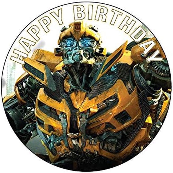 7.5" Pre-Cut Round Transformer Bumblebee Happy Birthday Edible Image ...
