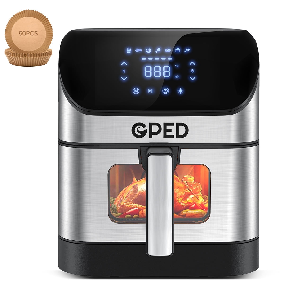 GPED 7.5 QT Air Fryer, Visible Cooking Window, Nonstick Basket ...