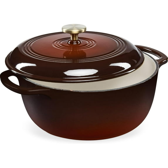 7.5 Quart Enamel Cast-Iron Round Dutch Oven, Family Style Heavy-Duty ...
