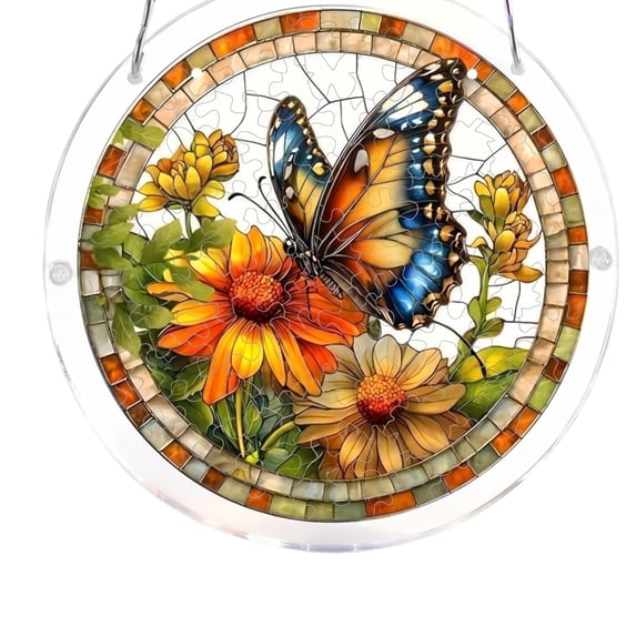 7.5" Radiant Acrylic Puzzle Suncatcher, Honeybee and Sunflowers Style ...