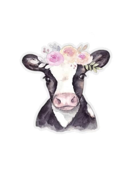 Black & White Dairy Cow with Pink Flowers Birthday Baby Shower Edible ...