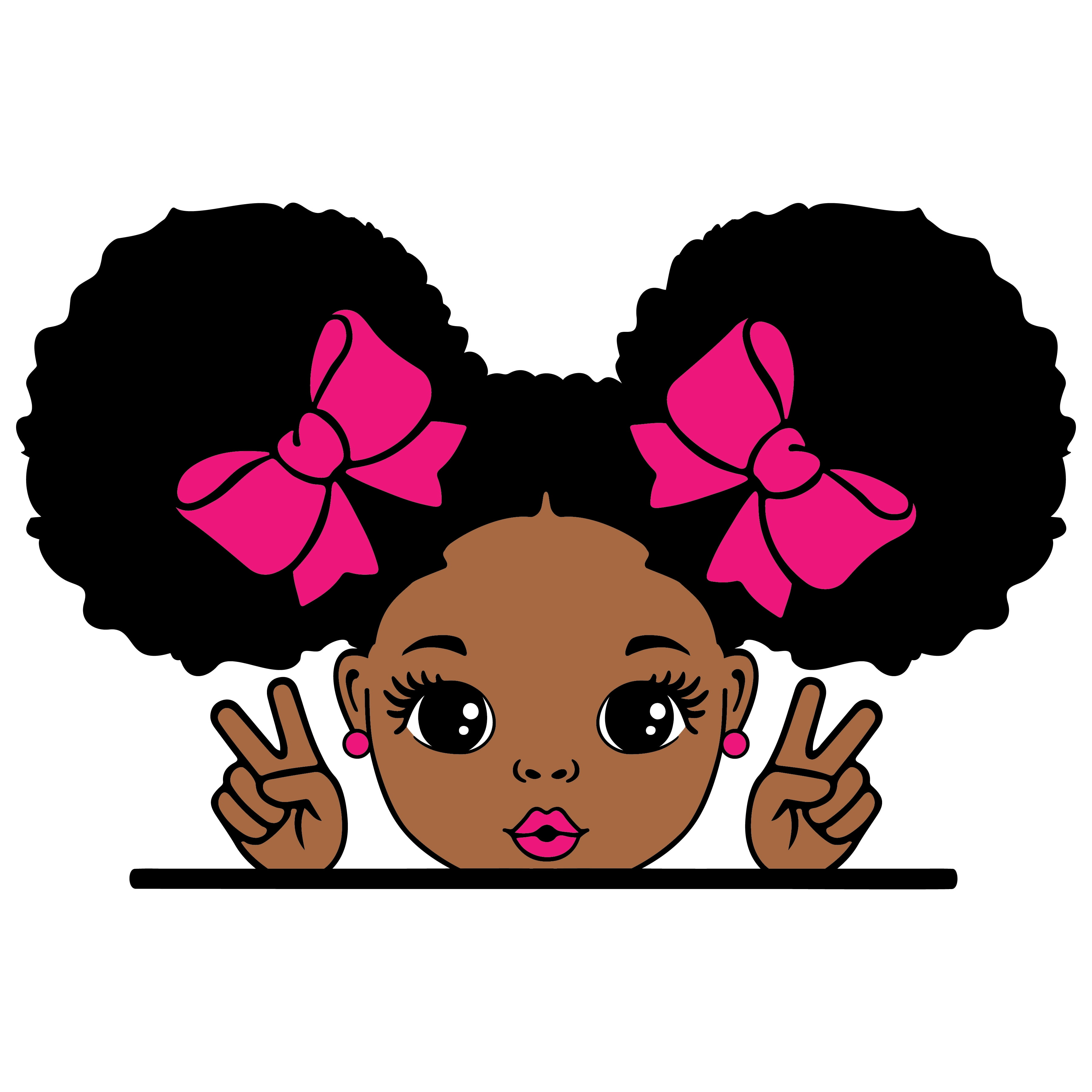 7.5" Round Pre-Cut Cartoon African American Girl With Pink Lipstick ...