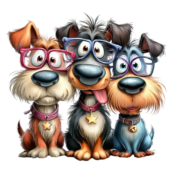 7.5" Round Pre-Cut Happy Birthday Dogs 3 Cartoon Dogs Wearing Colored ...