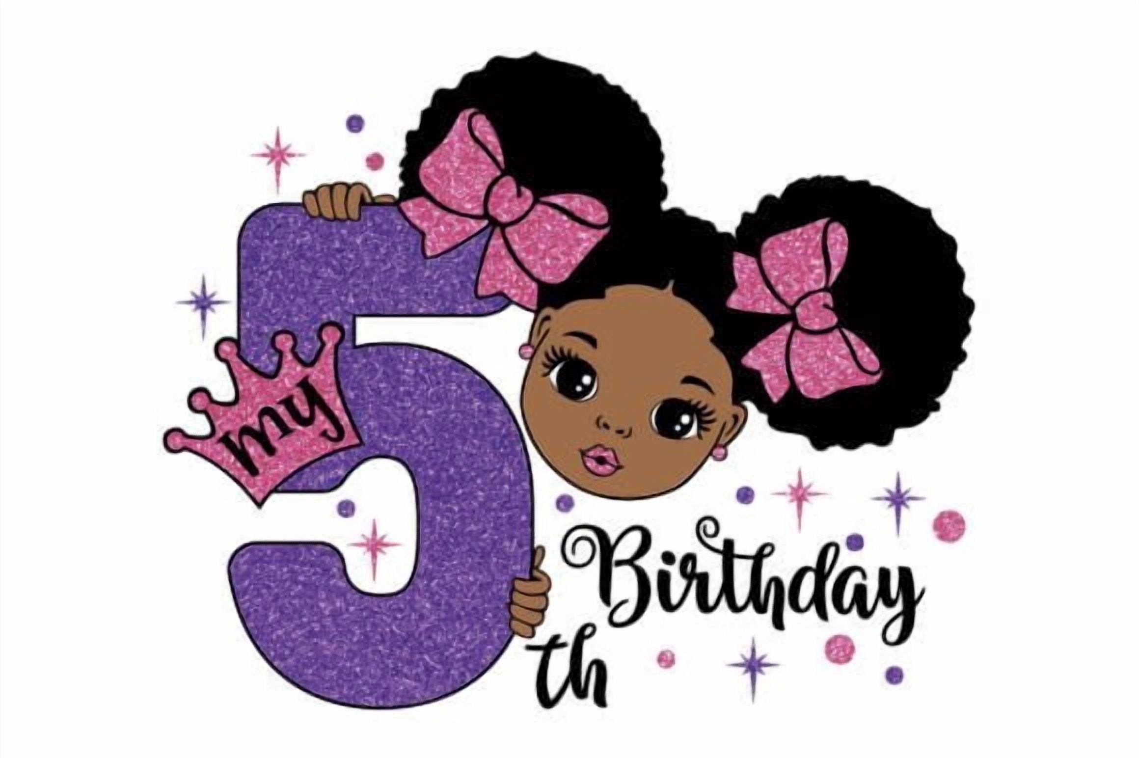My 5th Birthday African American Cartoon Girl Peeking a Purple #5 with ...