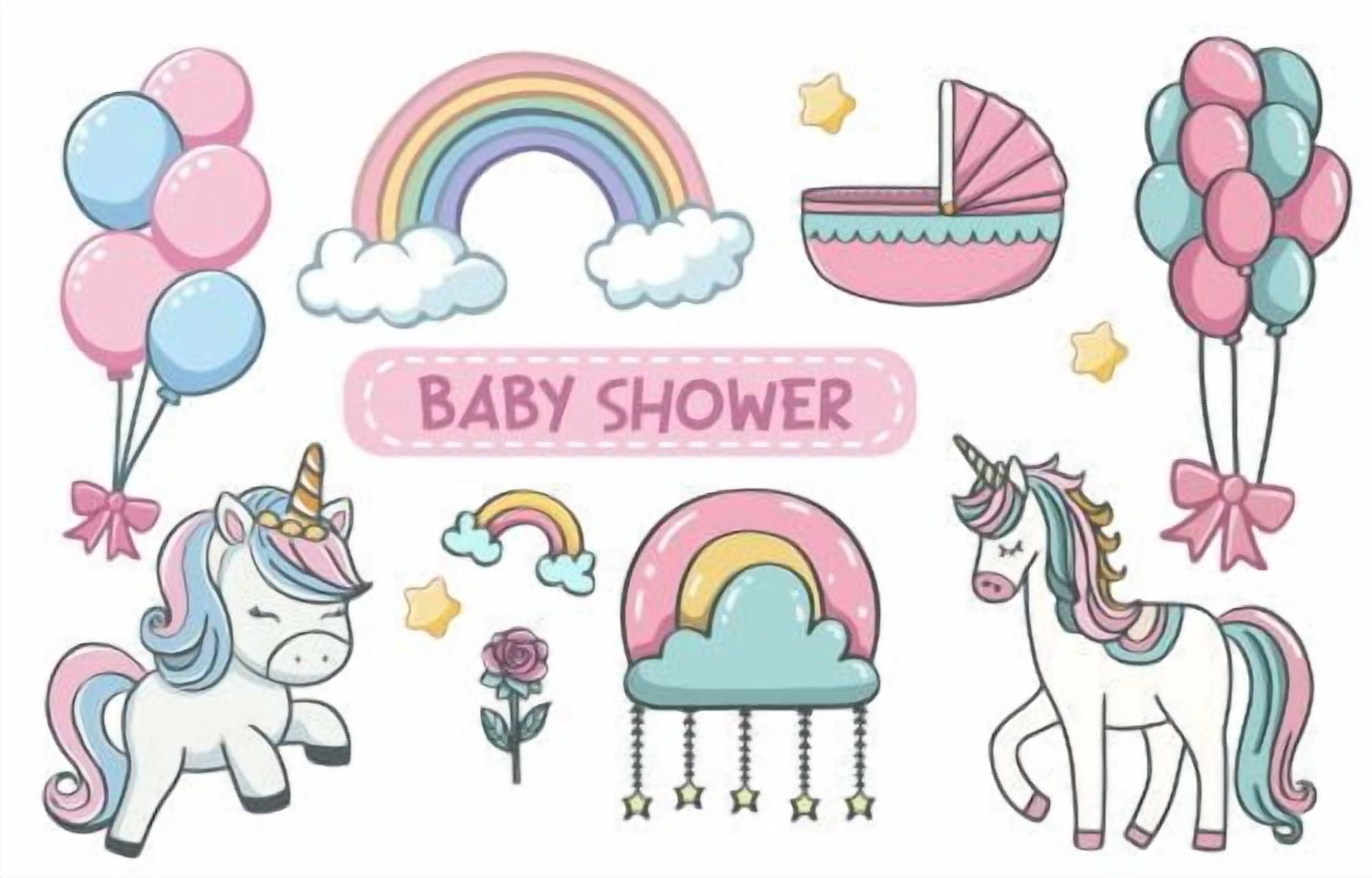 7.5" Round Pre-Cut Rainbows & Unicorns Girl Gender Reveal Baby Shower ...