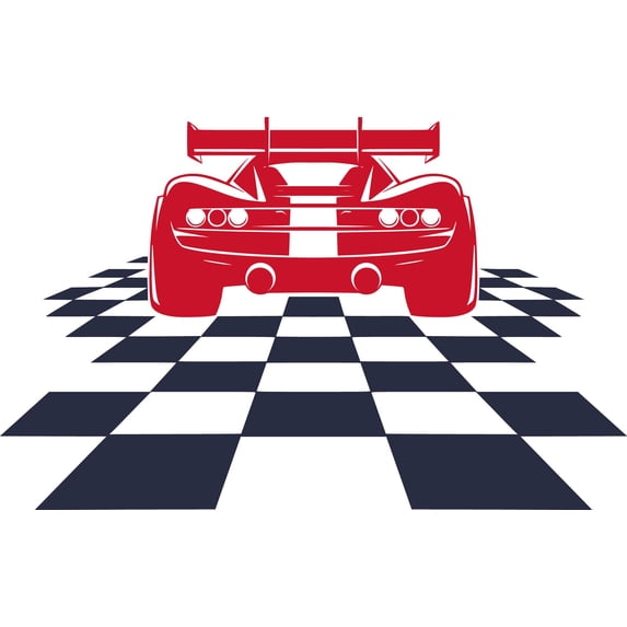 7.5" Round Pre-Cut Red Racing Car Driving On Black & White Checkered ...