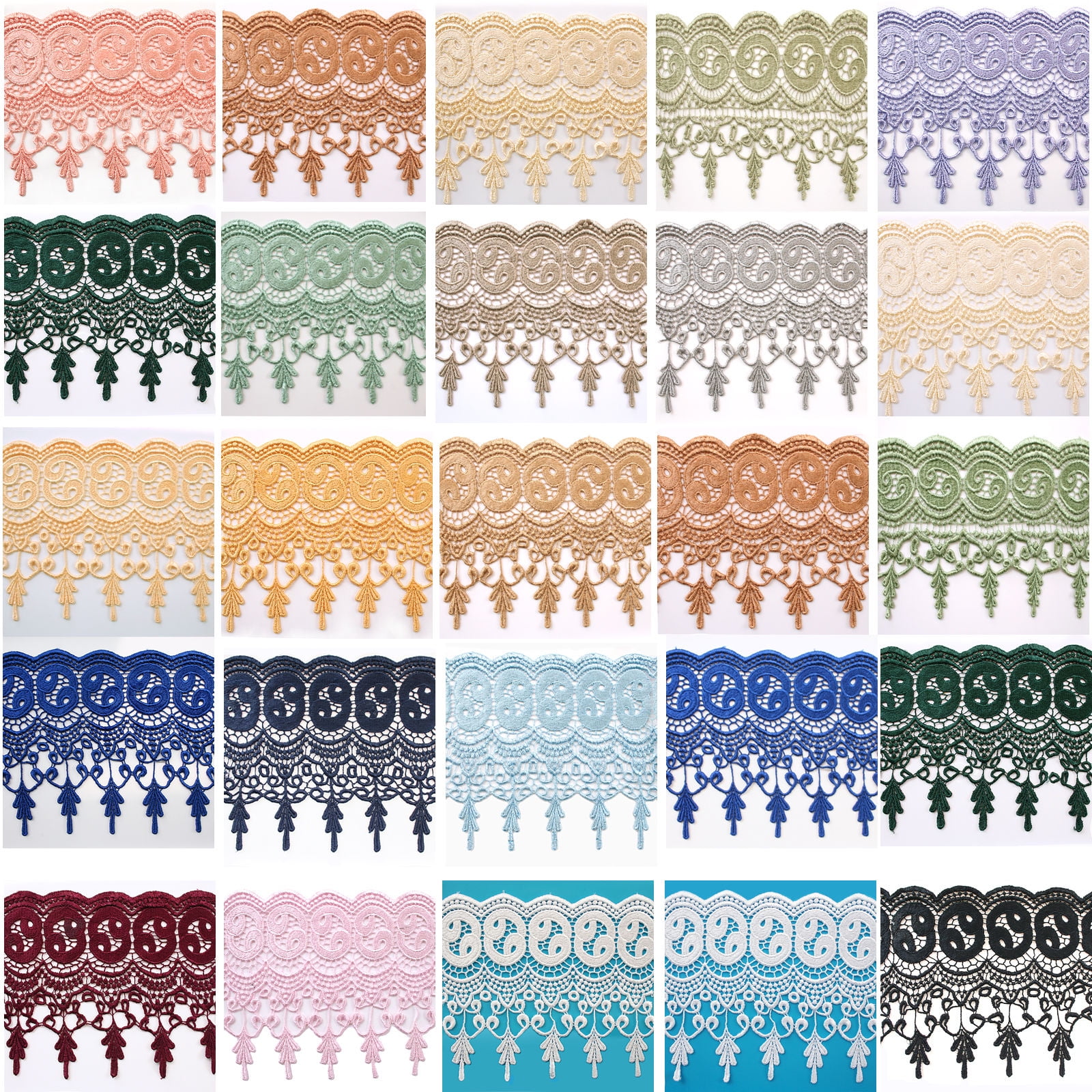 7.5" Wide 20 Colors Floral Venice Lace Trim Guipure Fringe Trimming By ...