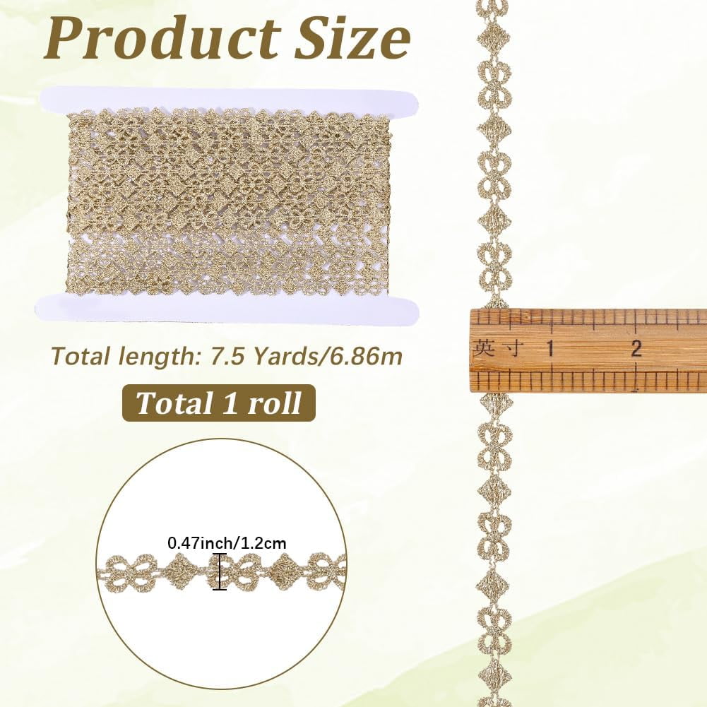 7.5 Yards 1/2 Inch Gold Metallic Braid Trim Gimp Flower Bowknot Rhombus ...