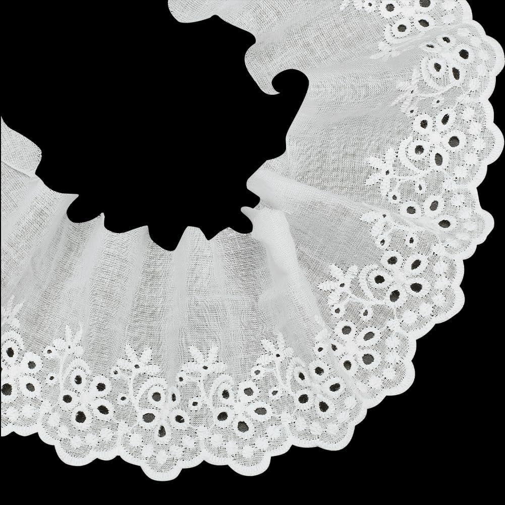 7.5Yards×3 inch Floral Embroidery White Cotton Eyelet Lace Trim Ribbon ...