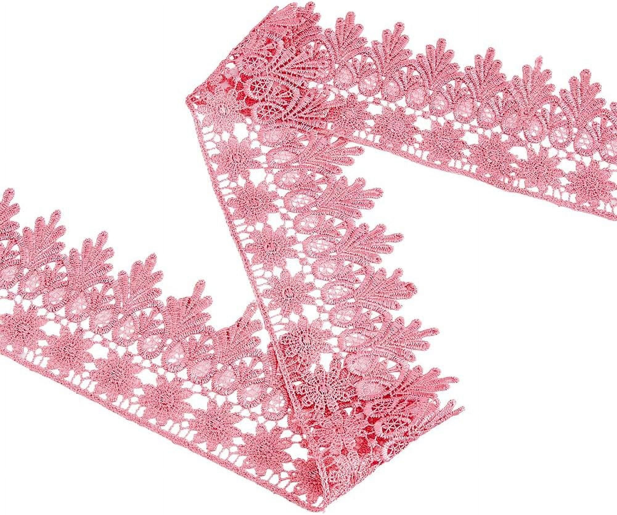 7.5 Yards Polyester Flower Lace Ribbon Wave Lace Trim Pink Elegant Lace ...