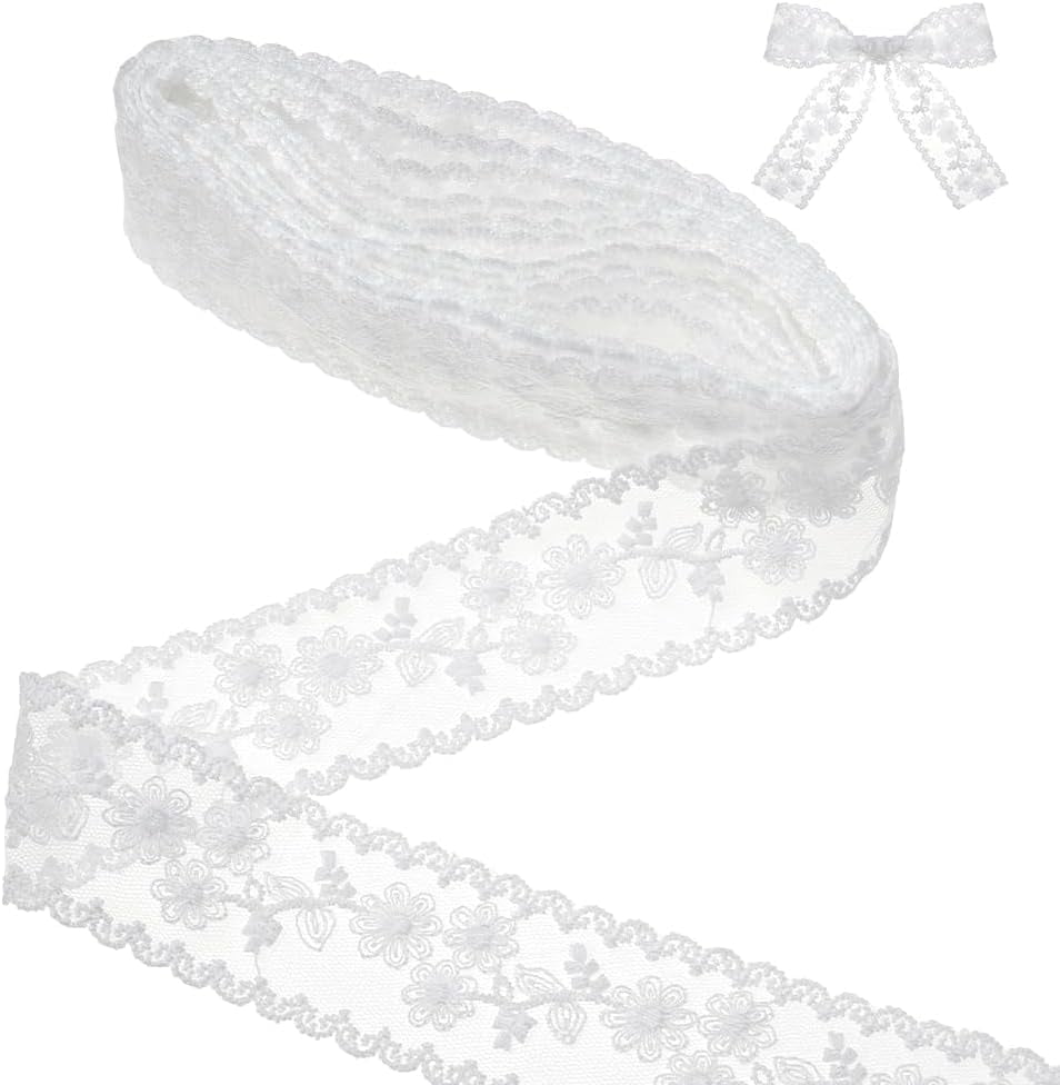 7.5 Yards White Lace Ribbon 1-3/4 Inch Lace Trim Ribbon Delicate Floral ...