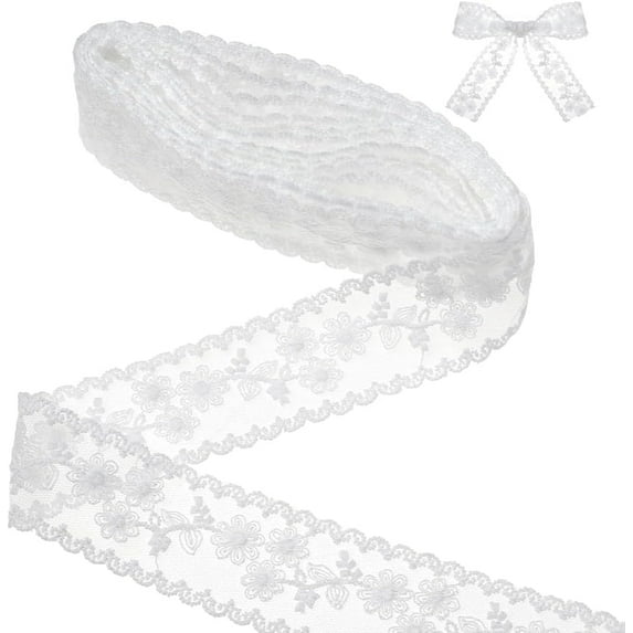 7.5 Yards White Lace Ribbon 1-3/4 Inch Lace Trim Ribbon Delicate Floral ...
