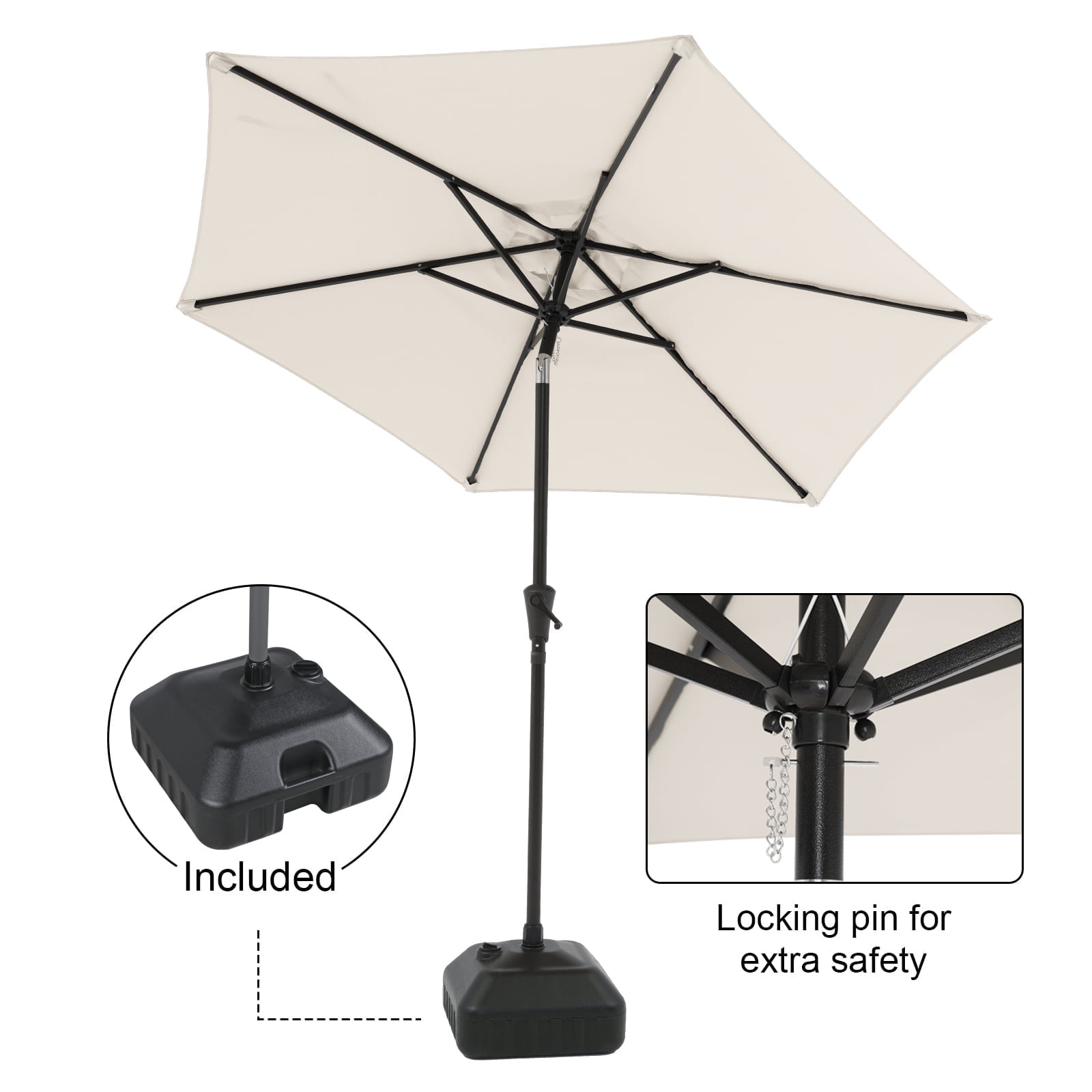 7.5 ft Patio Umbrella with Patio Market Umbrella Base, Outdoor Table ...