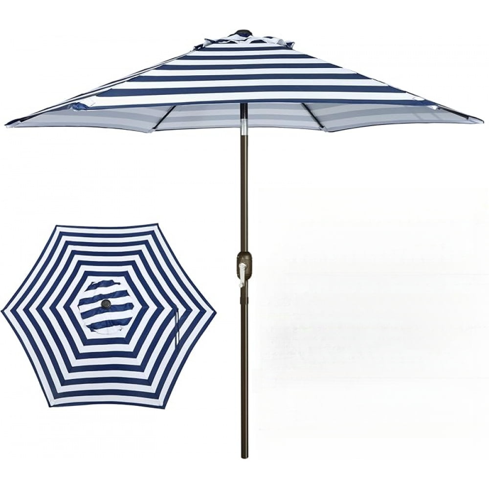 7.5 ft Patio Umbrella, Yard Umbrella Push Button Tilt Crank (Blue&White ...