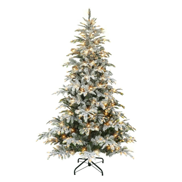 7 .5 ft Pre-lit Flocked Aspen Fir Tree 600 Color Select LED Lights On ...
