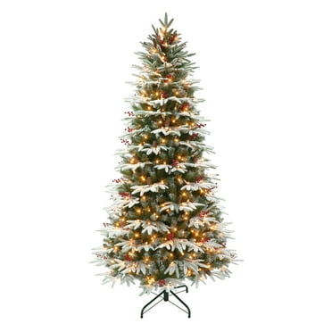 6.5 ft Pre-lit Flocked Utah Fir Tree 1569 PE/PVC Tips 350 UL Clear ...