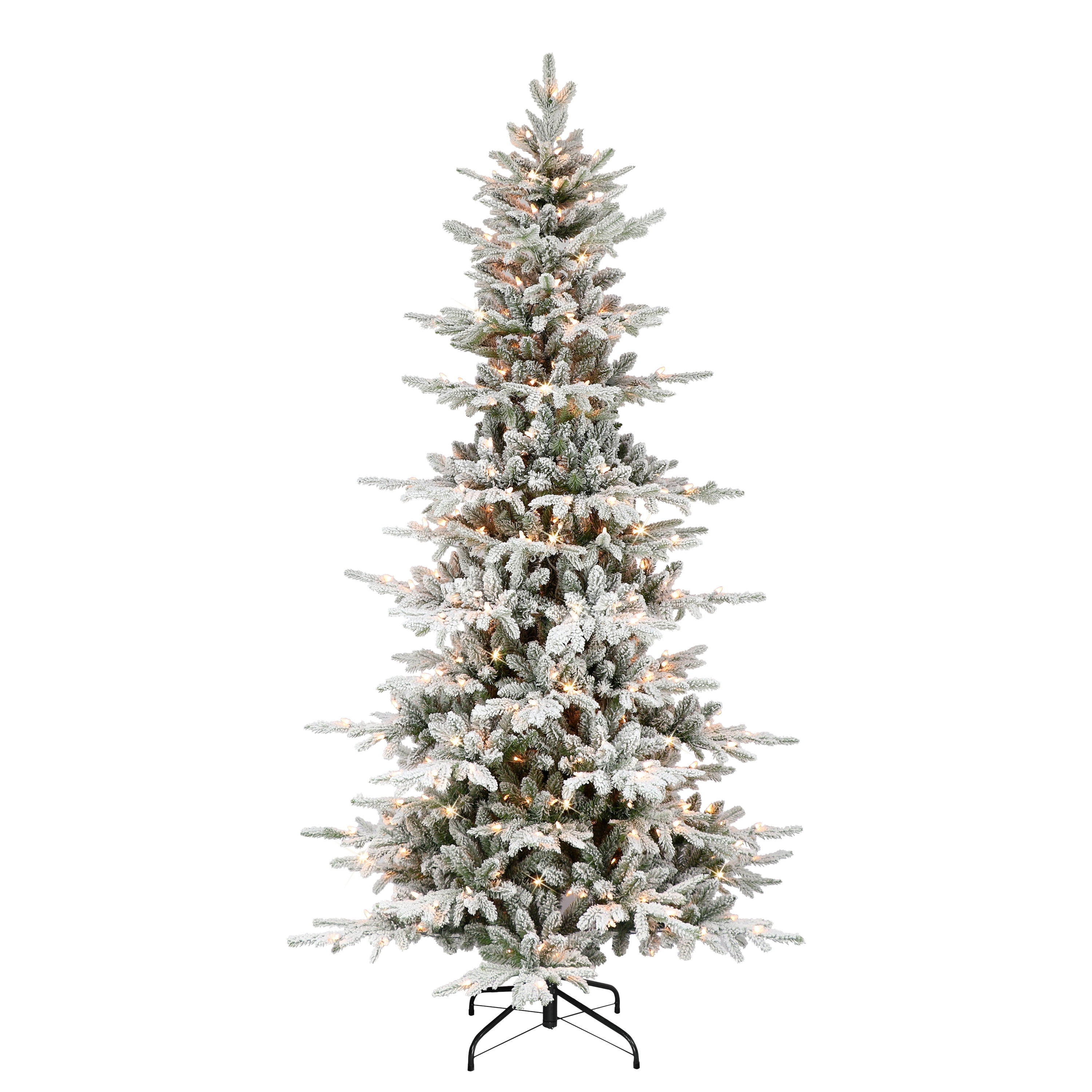 7.5 ft Slim Flocked Utah Fir Christmas Tree, Pre-lit with 450 UL Clear ...
