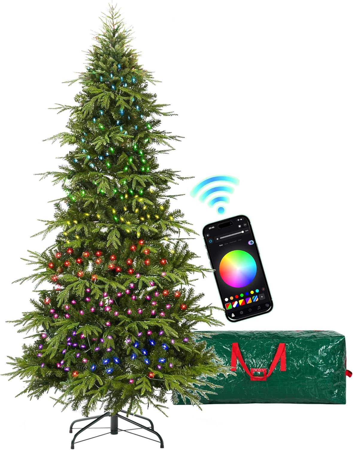 7.5 ft Prelit Pencil Christmas Tree with 400 LED Lights, App Control ...