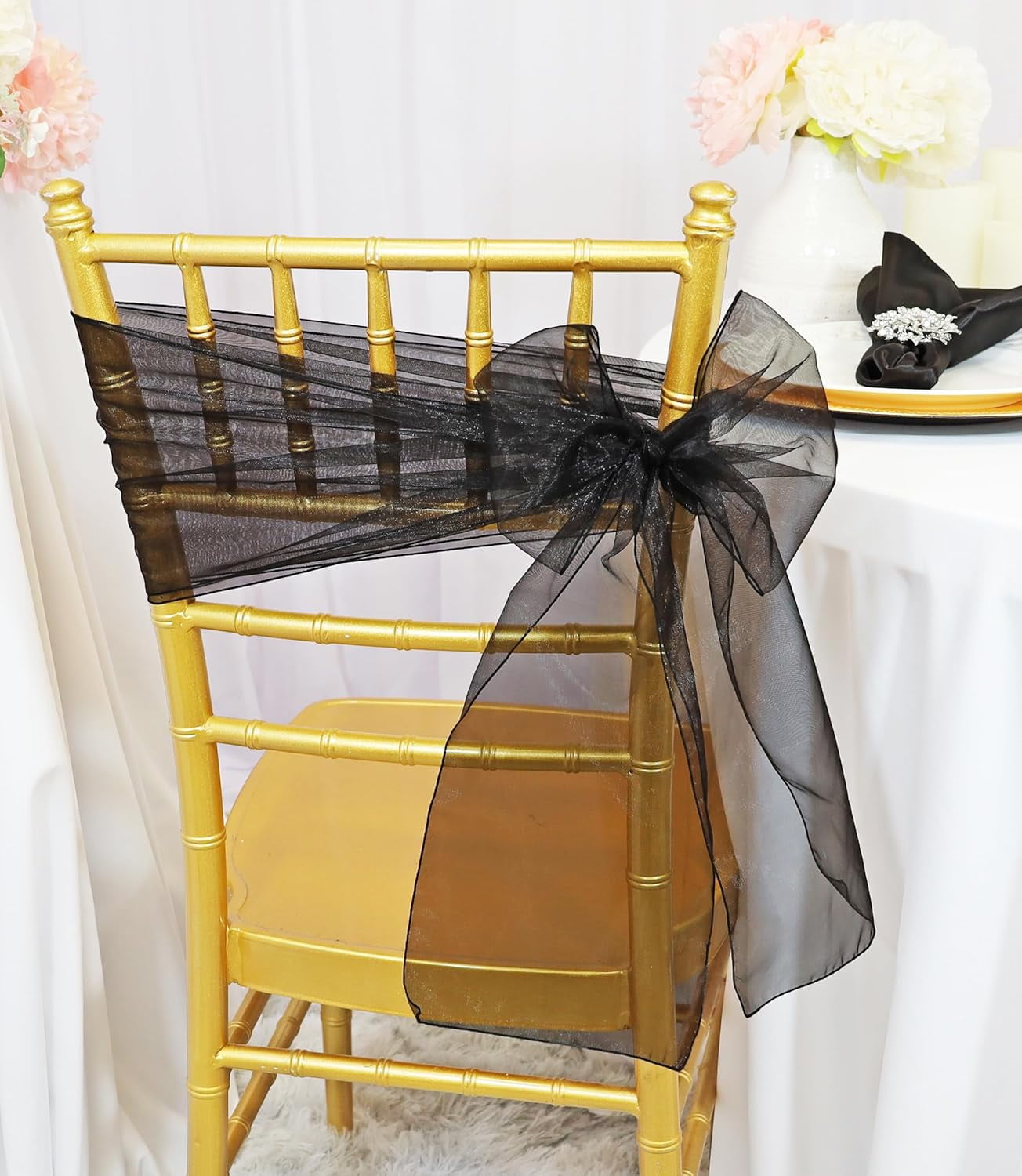 7.5" x 108" Organza Chair Sashes/Sheer Organza Chair Sash Bows Chair ...