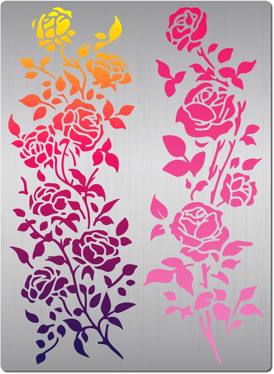 7.5 x 5.5 Inch Rose Metal Stencil Flower Branch Rose Vine Swirls Leaf ...