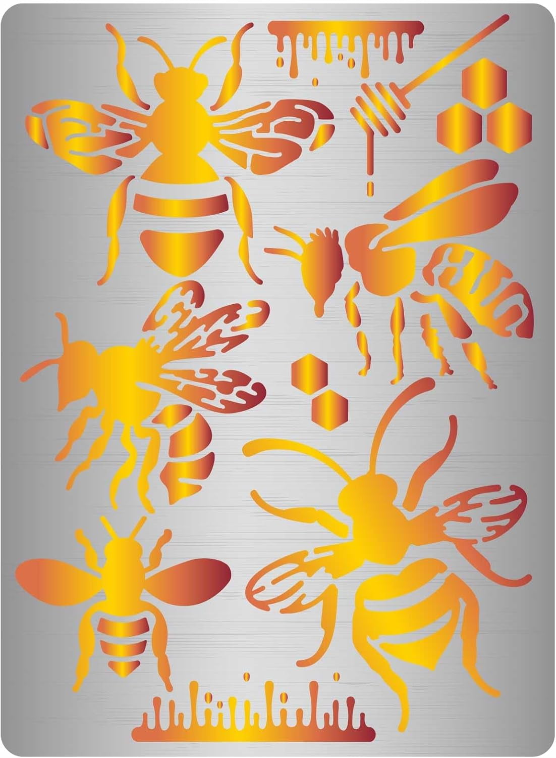 7.5 x 5.5inch Bee Metal Stencil Reusable Honey Honeycomb Stainless Steel Drawing Stencils ...