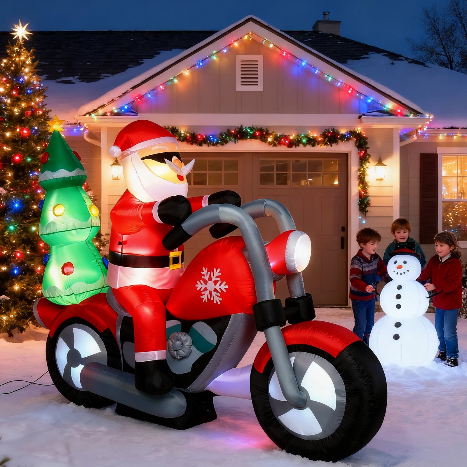 7.55 FT Long Christmas Inflatables Santa Claus Riding a Motorcycle with ...