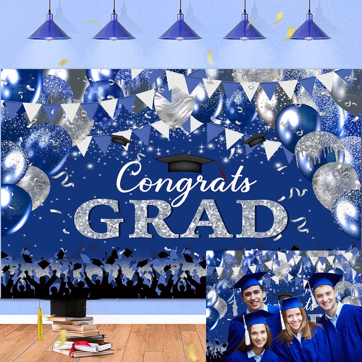 7×5FT 2025 Congrats Grad Backdrop Blue Graduation Party Decorations ...