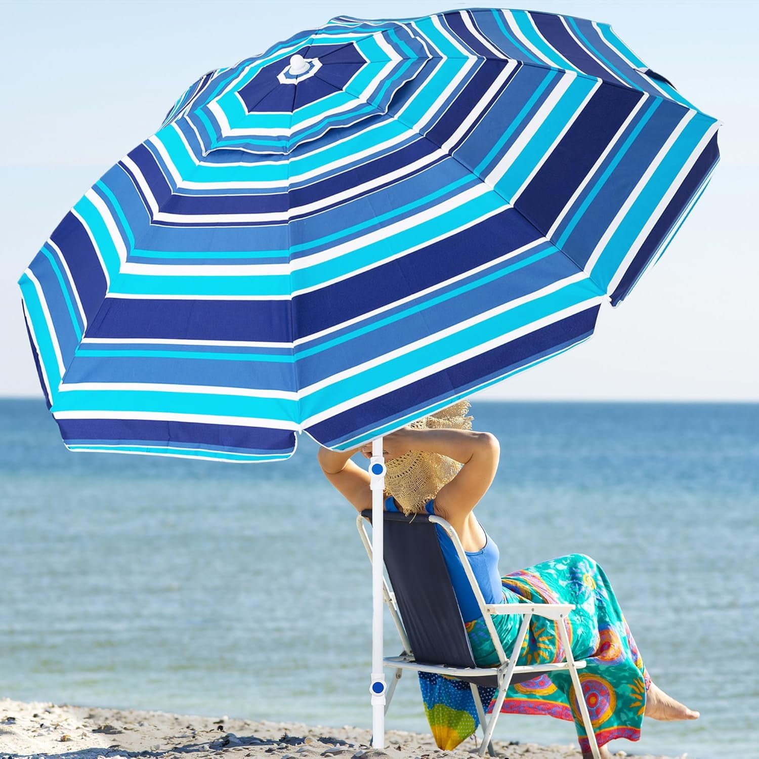 7.5FT Beach Umbrella UV 50+ Outdoor Portable Sunshade Umbrella with ...